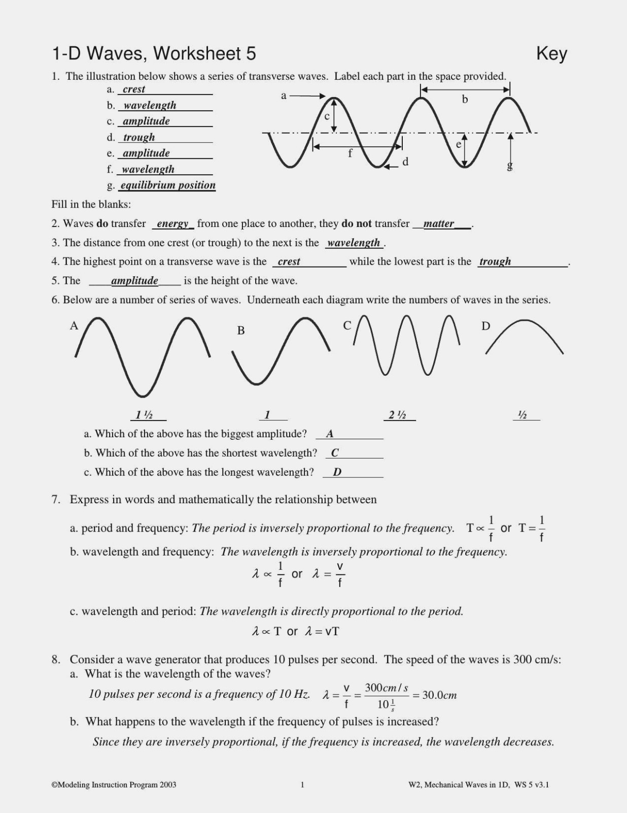 Anatomy Of A Wave Worksheet Answer Key Anatomy Worksheets