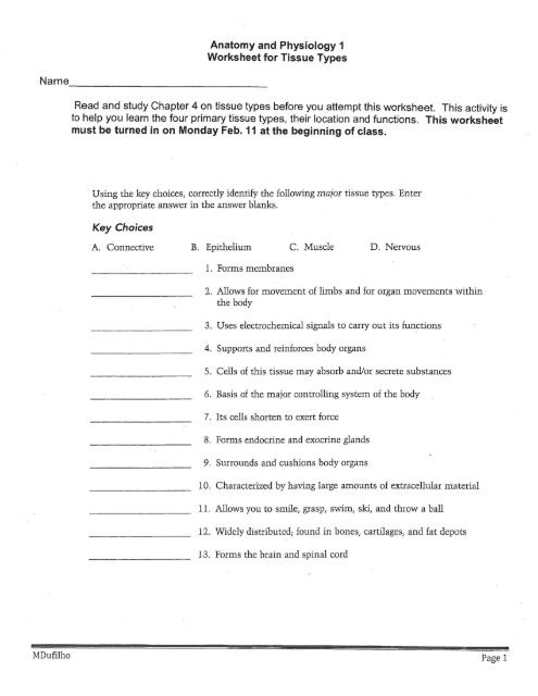 Anatomy And Physiology 1 Worksheet For Tissue Types Answers Anatomy Anatomy And Physiology 1 Worksheet For Tissue Types Answers Anatomy