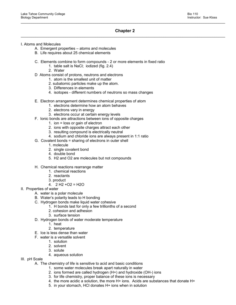 Anatomy And Physiology Chapter 2 Basic Chemistry Worksheet Answers 